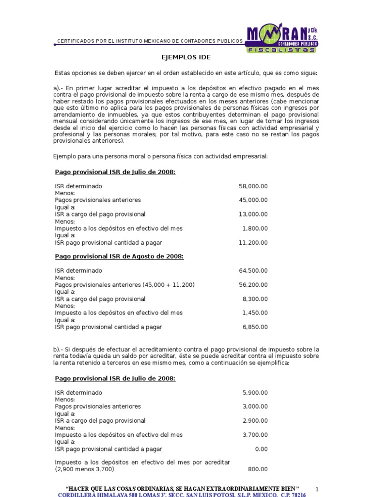 Ejemplos Ide | PDF | Impuesto sobre la renta | Pagos
