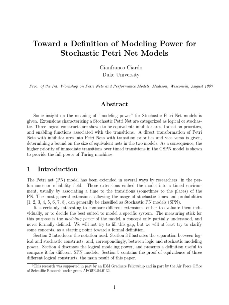 Toward A Definition of Modeling Power For Stochastic Petri Net Models ...