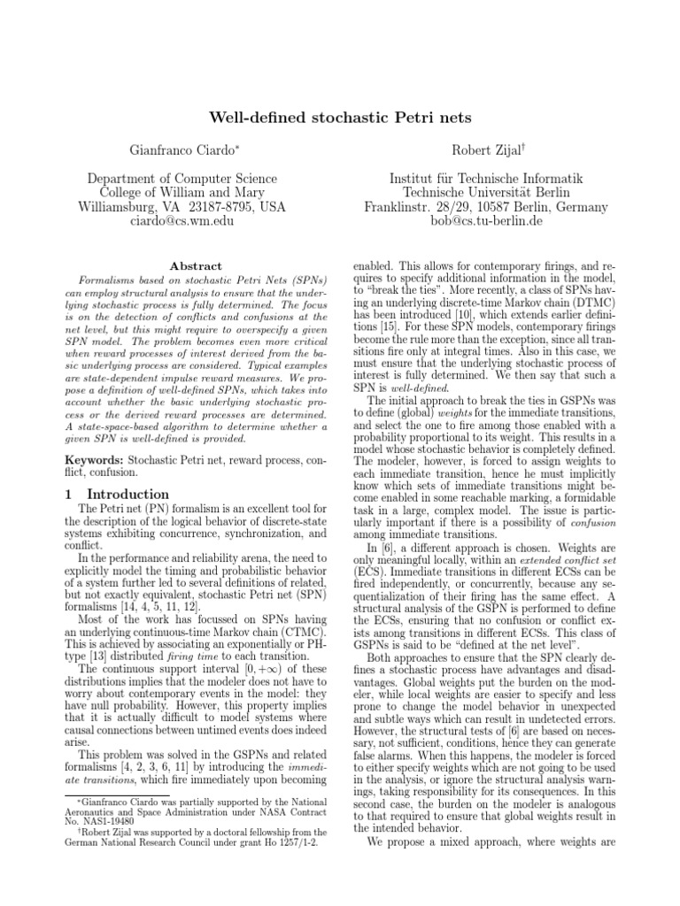 Well-Defined Stochastic Petri Nets | PDF | Stochastic Process | Markov Chain