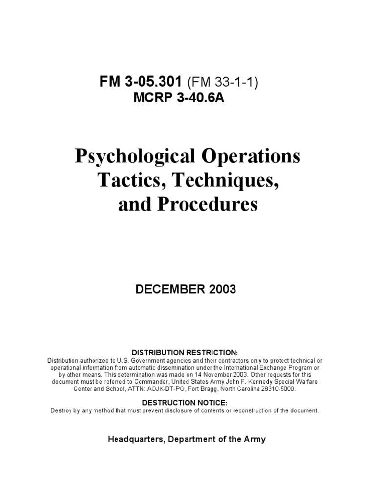 Psychological Operations (PSYOPS), Tactics, Techniques, and Procedures ...