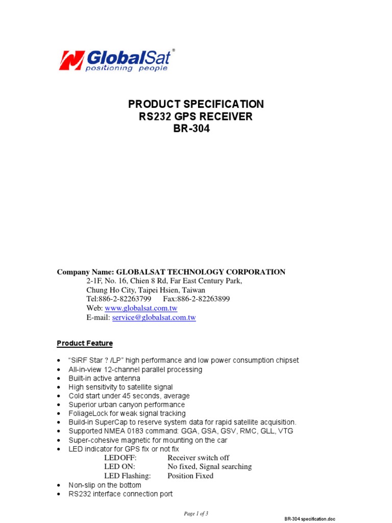 Product Specification Rs232 Gps Receiver Br-304 | PDF | Global ...