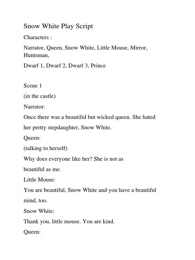 Snow White Play Script | PDF | Snow White | Grimms' Fairy Tales