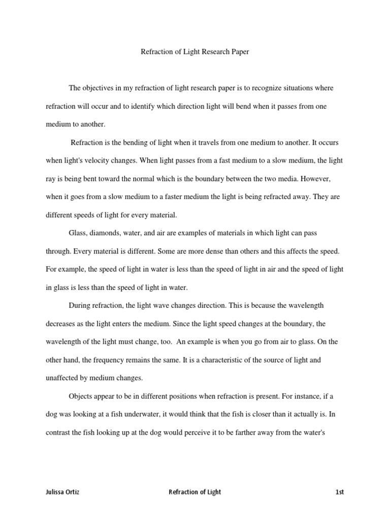 Refraction of Light Research Paper | PDF | Refraction | Refractive Index
