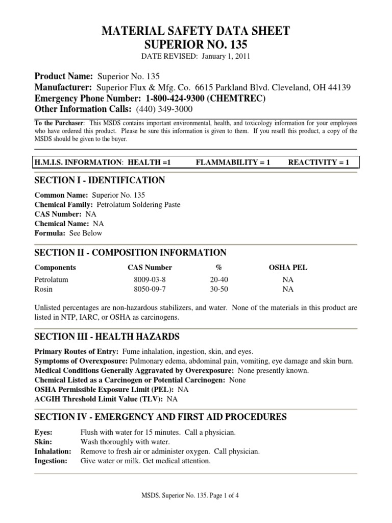 135_msds.pdf | Safety | Chemistry | Free 30-day Trial | Scribd