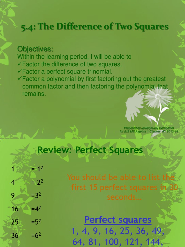 5 4 The Difference of Two Squares | PDF | Factorization | Numerical ...