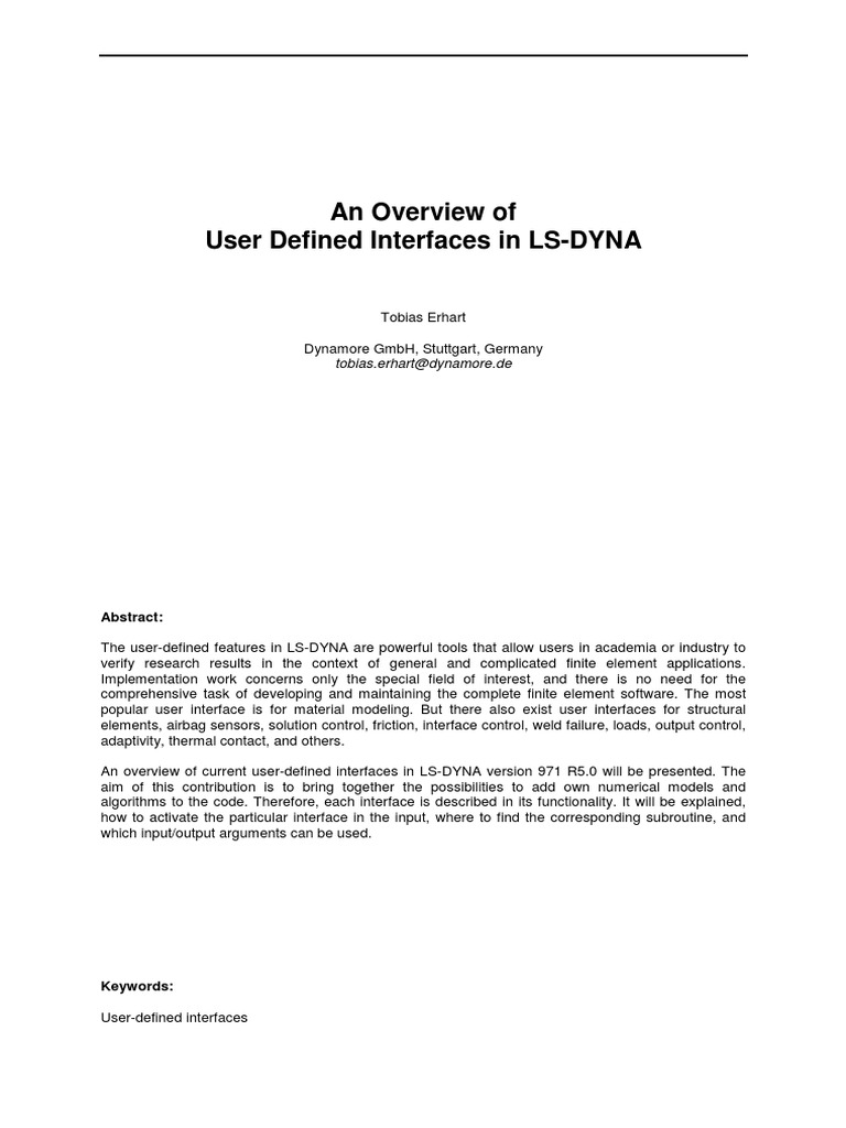 Ls Dyna Paper | PDF | Parameter (Computer Programming) | Subroutine