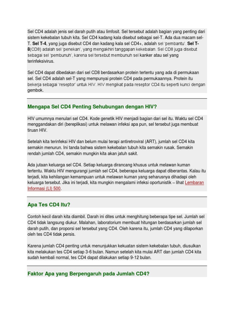 Sel CD4 Adalah Jenis Sel Darah Putih Atau | PDF