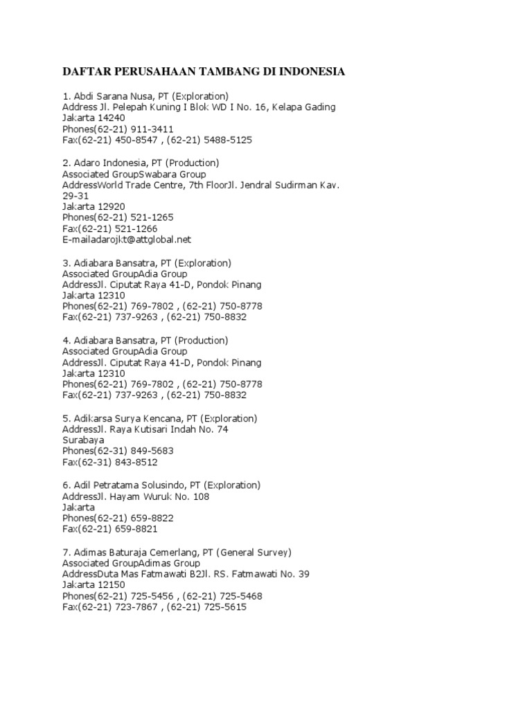 Daftar Perusahaan Tambang Indonesia | PDF