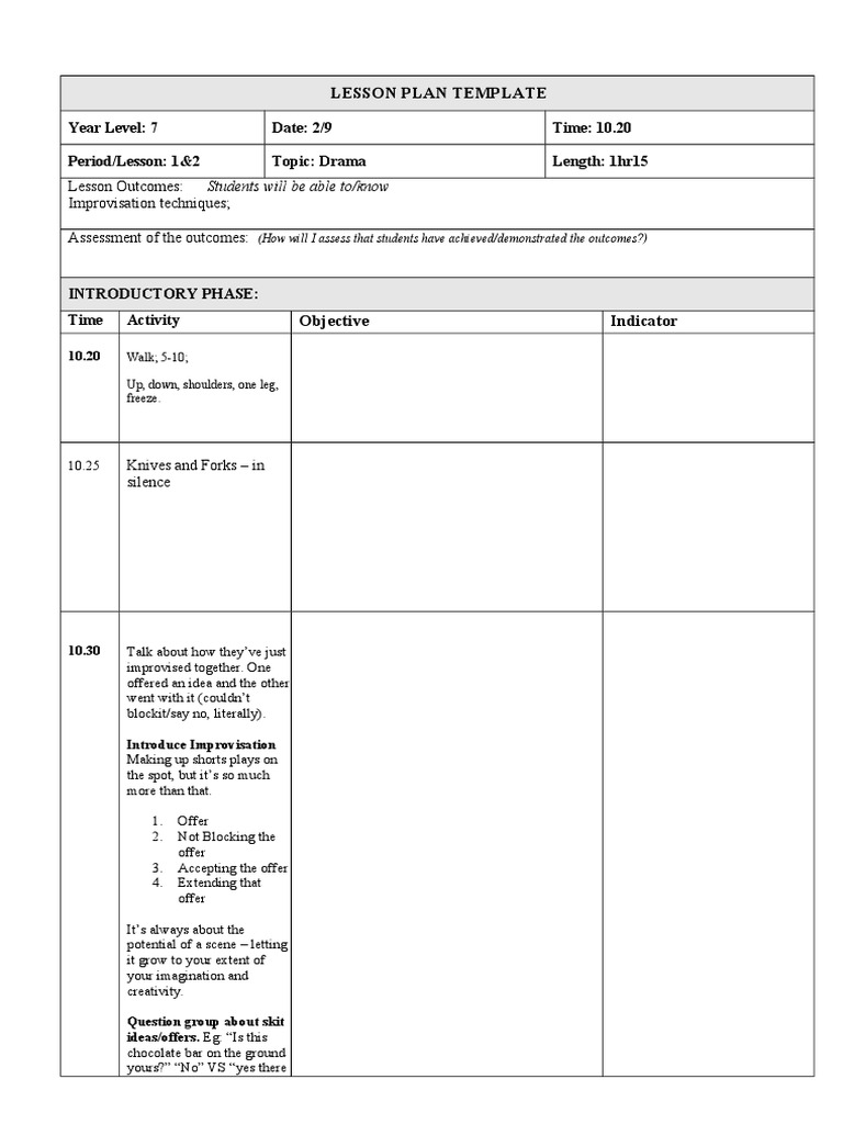 Year 7 Drama Lesson Plan 1 Week 7 | PDF