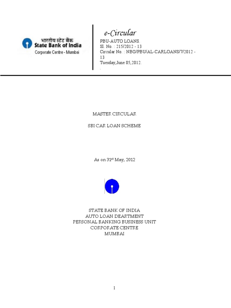 SBI Car Loan Master Circular Summary | PDF | Loans | Identity Document