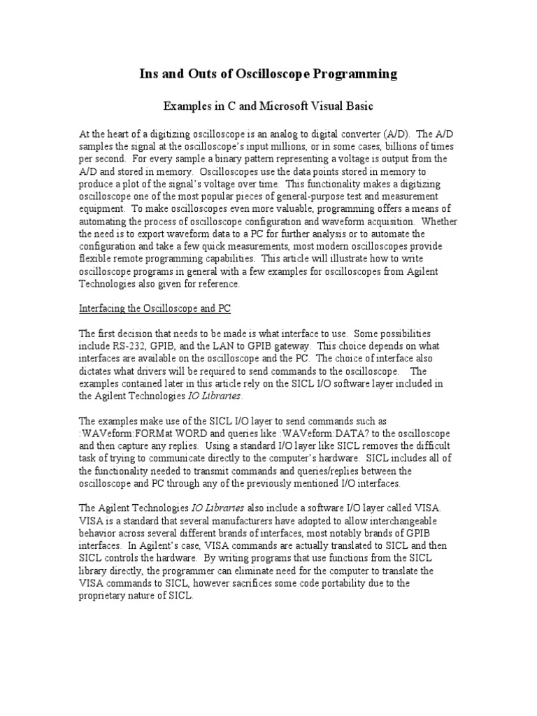 Ins and Outs of Oscilloscope Programming: Examples in C and Microsoft Visual Basic | Download ...