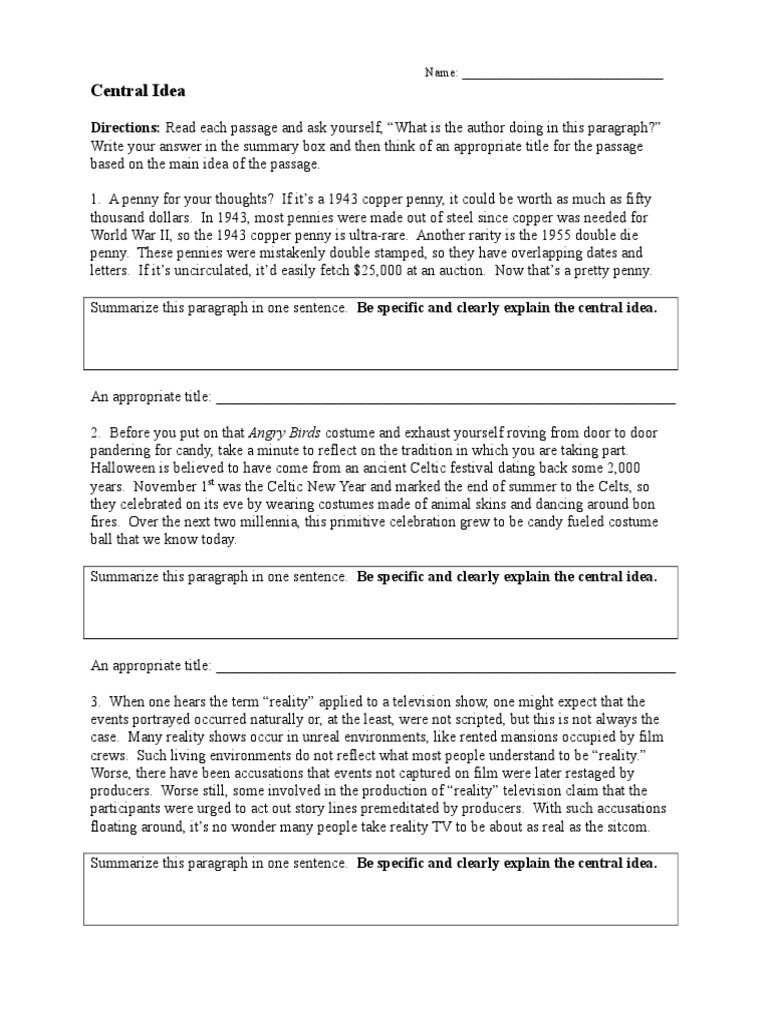Central Idea Worksheet | PDF | Gray Wolf | Machine Gun
