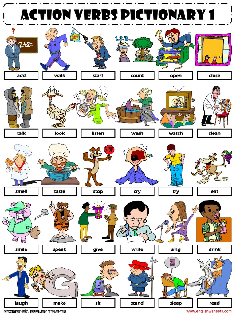 Action Verbs Pictionary 1 Handactiout PDF | PDF | Wellness