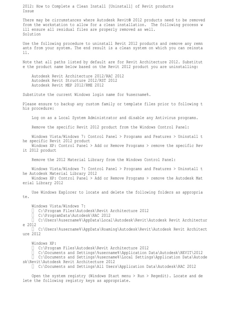 Revit Clean Uninstall | PDF | Windows Registry | Microsoft Windows