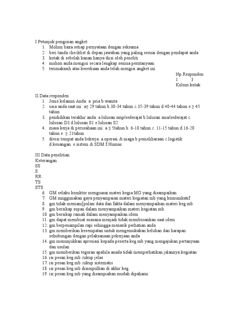 Kuesioner Morning Briefing | PDF