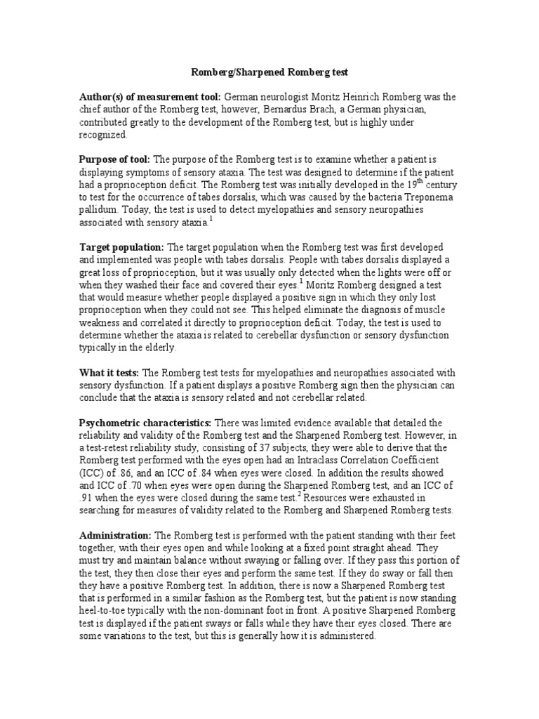 Romberg Balance Test.pdf | Neurological Disorders | Diseases And Disorders
