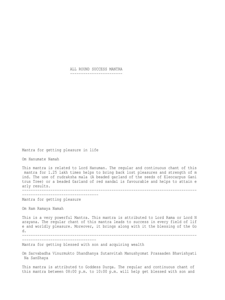 All Round Success Mantra | PDF | Hindu Prayer And Meditation | Indian ...