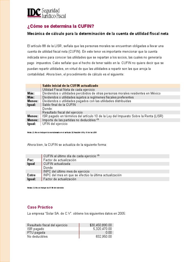 Como Se Determina La CUFIN | PDF | Dividendo | Impuesto sobre la renta