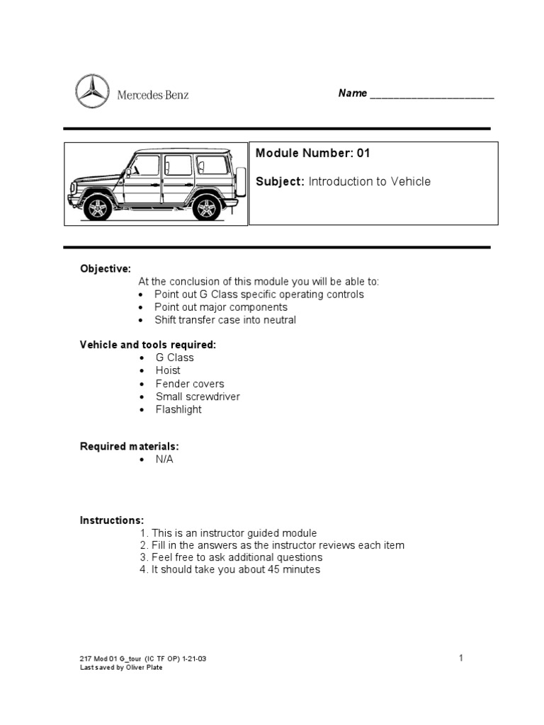 G Class Vehicle Operation Module Guide | PDF | Vehicles | Land Vehicles