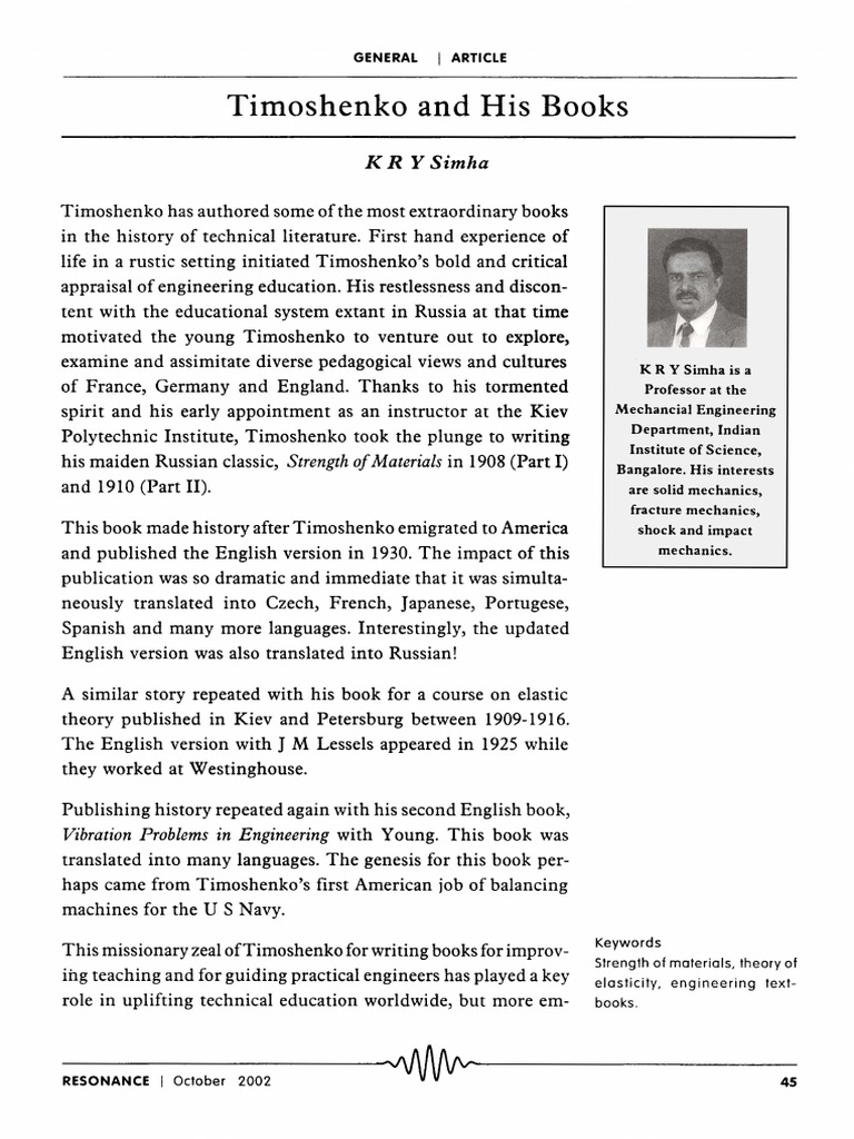 Timoshenko and His Book PDF | PDF | Strength Of Materials | Stress ...