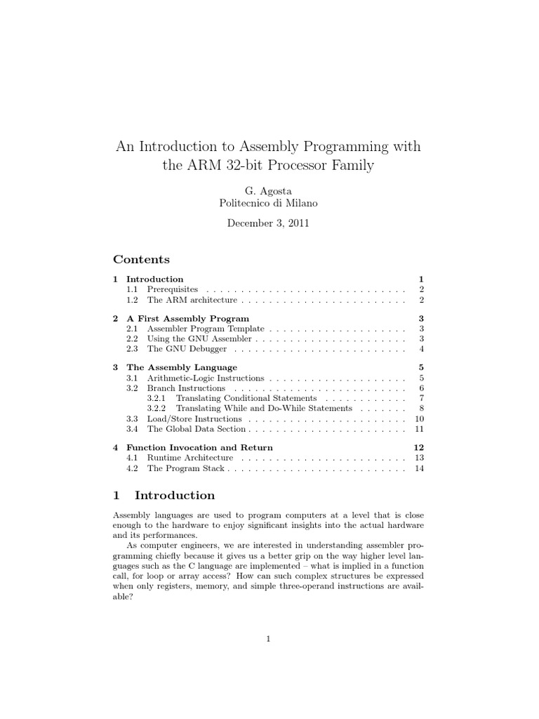An Introduction To Assembly Programming With The ARM 32-Bit Processor Family | PDF | Subroutine ...