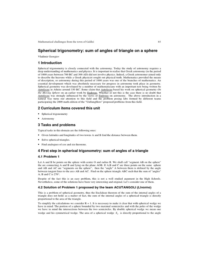 15 Spherical Trigonometry | PDF | Sphere | Triangle