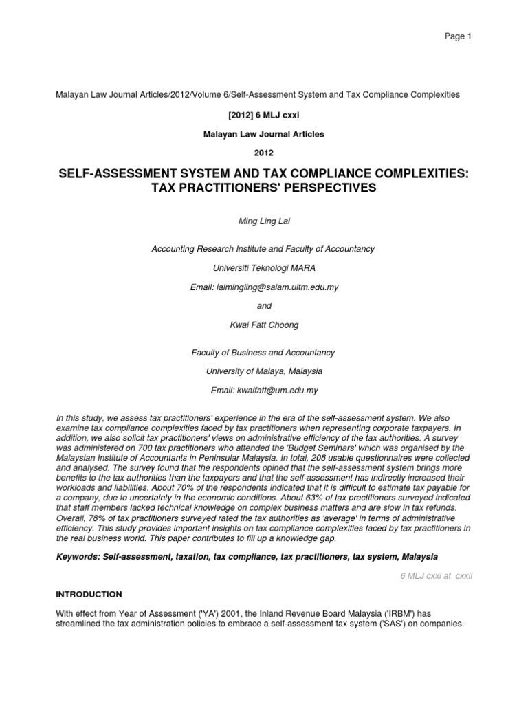 Self-Assessment System and Tax Compliance Co PDF | PDF | Accountant | Taxes