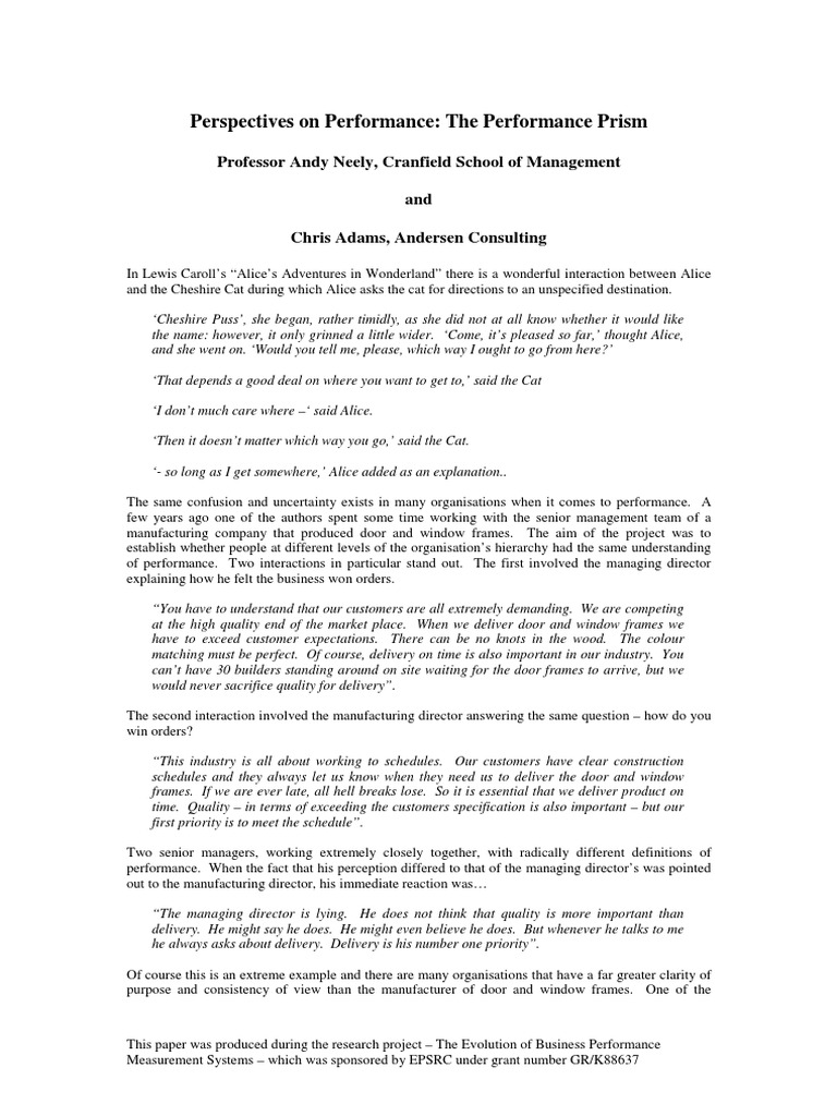 Perspectives On Performance: The Performance Prism | PDF | Business ...