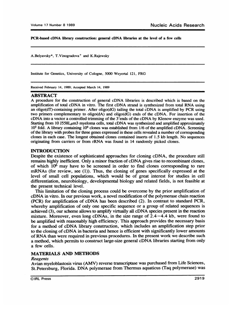 PCR Dependent cDNA Library PDF | PDF | Primer (Molecular Biology ...