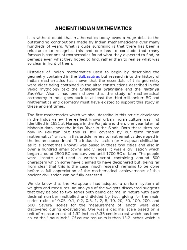 Ancient Indian Mathematics | PDF | Fraction (Mathematics) | Numbers