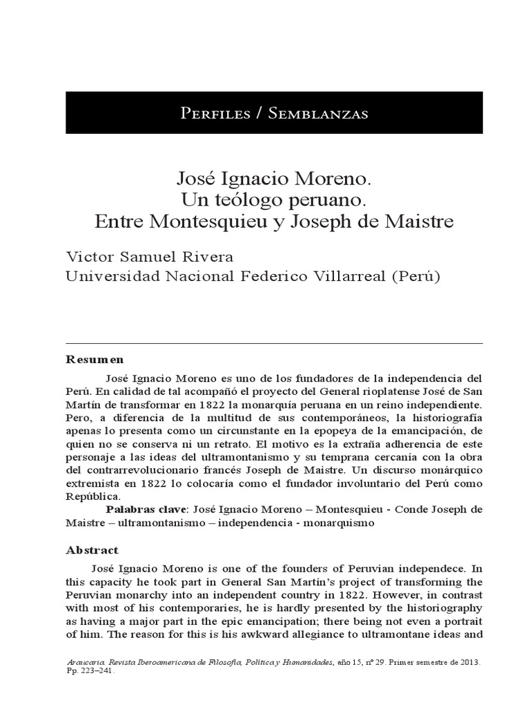 José Ignacio Moreno: Teólogo y Monárquico | PDF | Perú | República