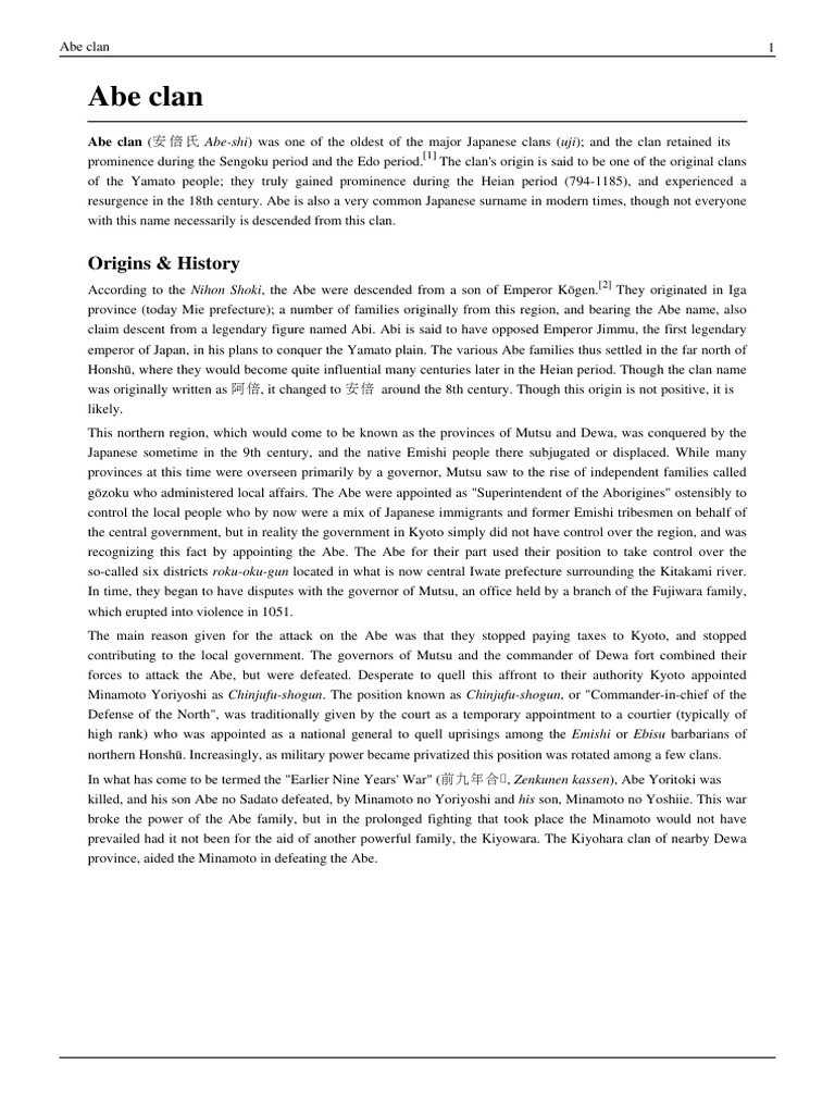 Abe Clan PDF | PDF | Japanese Military Personnel | Clans