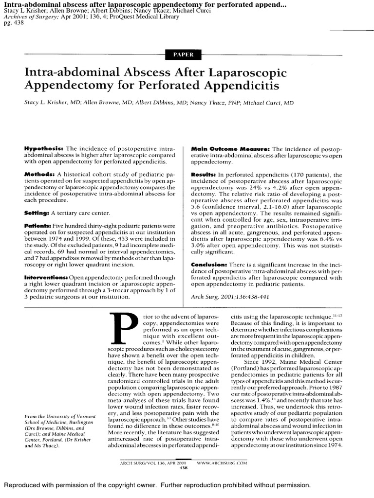 Abscesos INtraabdominales Apendicectomia | PDF