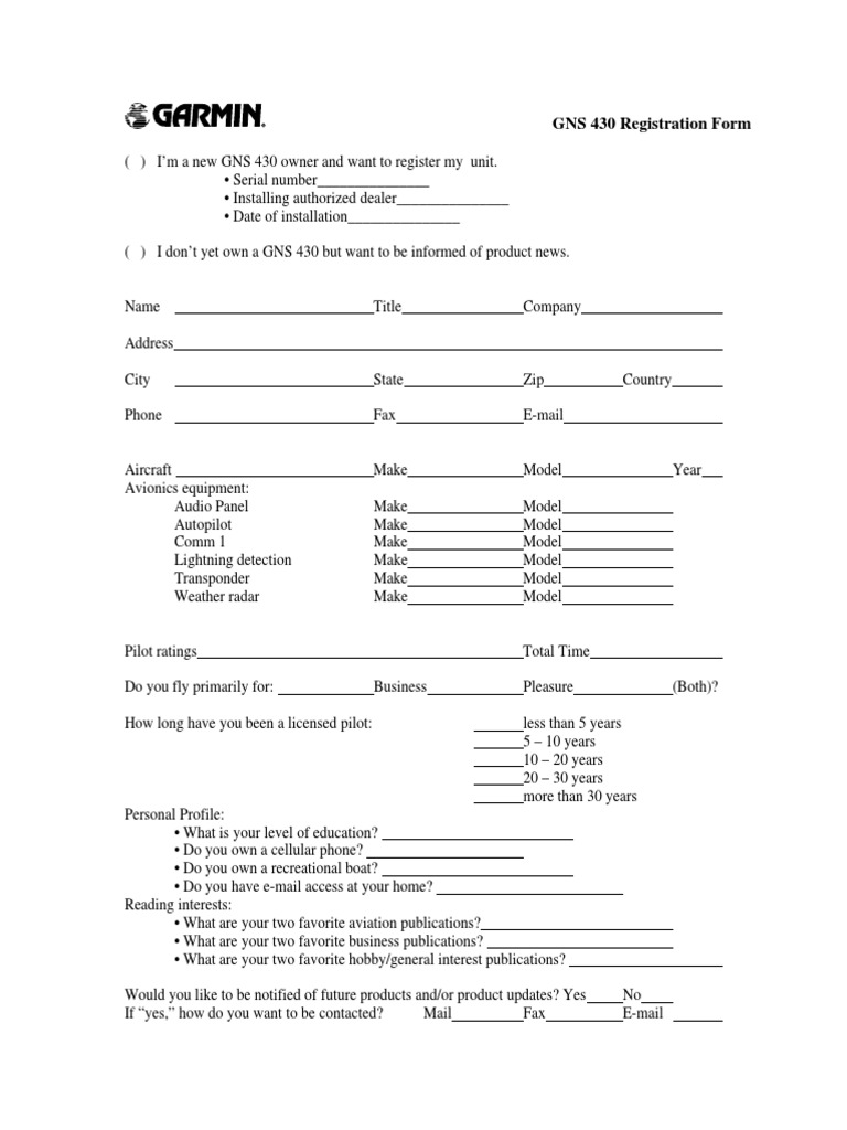 GNS 430 Registration Form | PDF | Computers