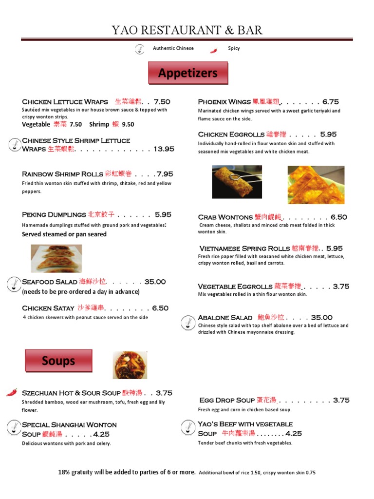 YAO Menu (All) PDF | PDF | Tofu | East Asian Cuisine