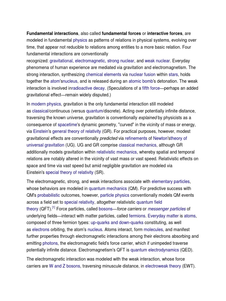 Fundamental Interactions, Also Called Fundamental Forces or Interactive ...