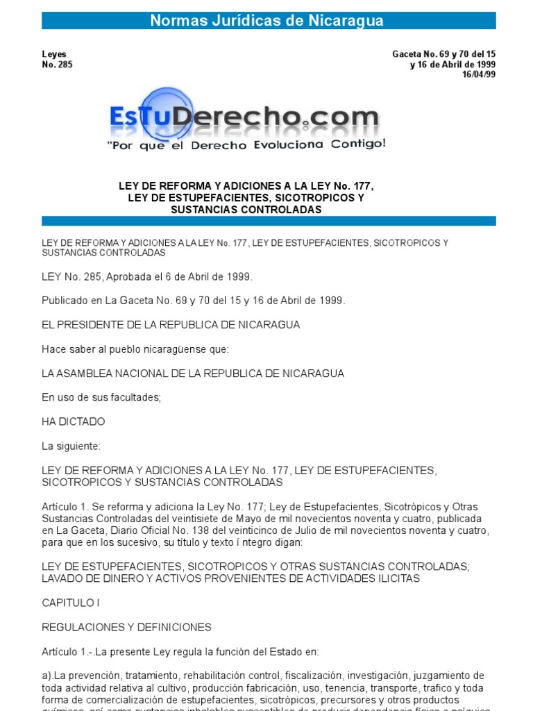 Ley 177 - Drogas - Normas Jurídicas de Nicaragua | PDF | Bancos ...