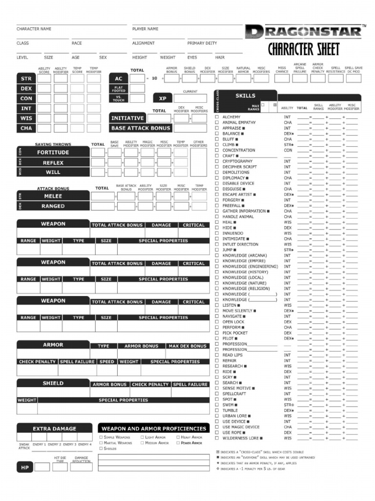Dragons Star Character Sheet | PDF
