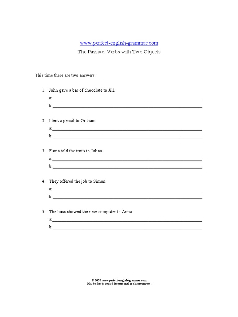 Passive Verbs With Two Objects PDF | PDF