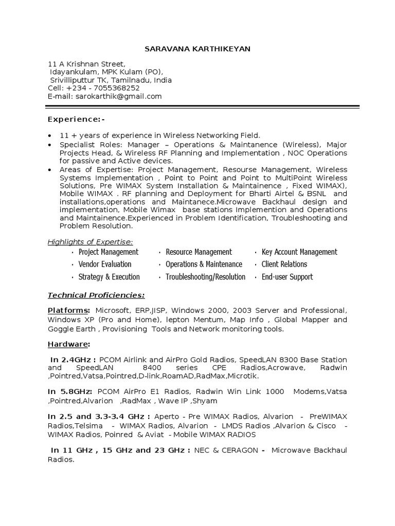 Saravana Karthikeyan - CV - Updated251013 | PDF | Telecommunications