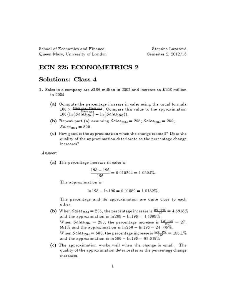 ECN225sol4 PDF | PDF | Regression Analysis | Estimation Theory