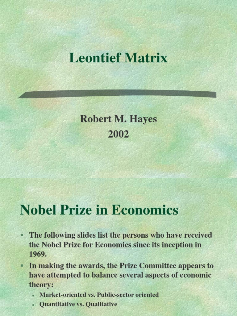 Overview of the Leontief Matrix | PDF | Input–Output Model | Economic ...