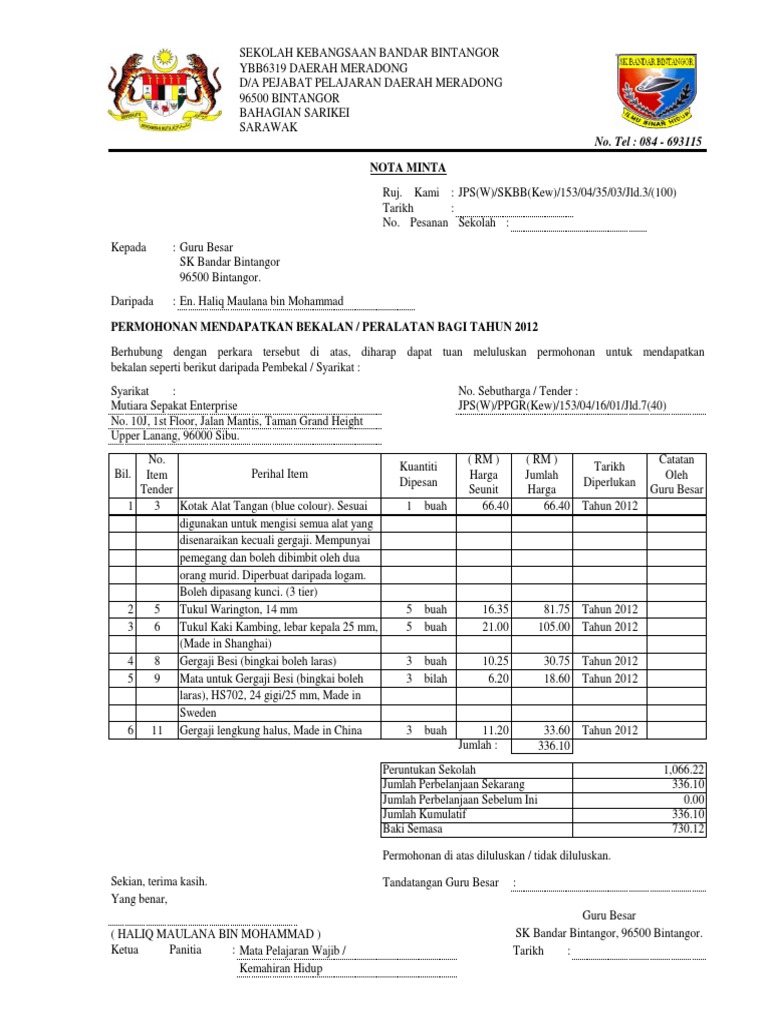 Contoh Sebut Harga | PDF