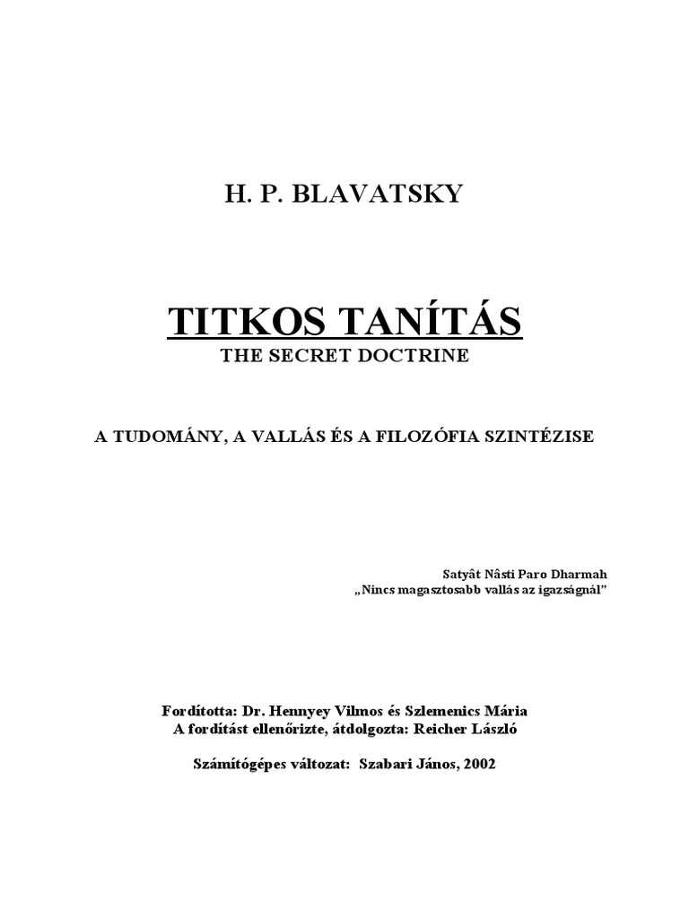 H. P. BLAVATSKY : Titkos tanítás | PDF