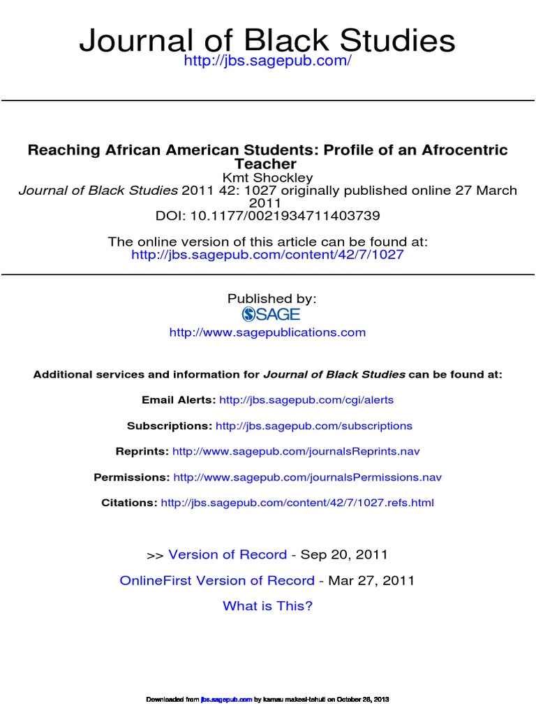 Reaching African American Students: Profile of An Afrocentric Teacher ...