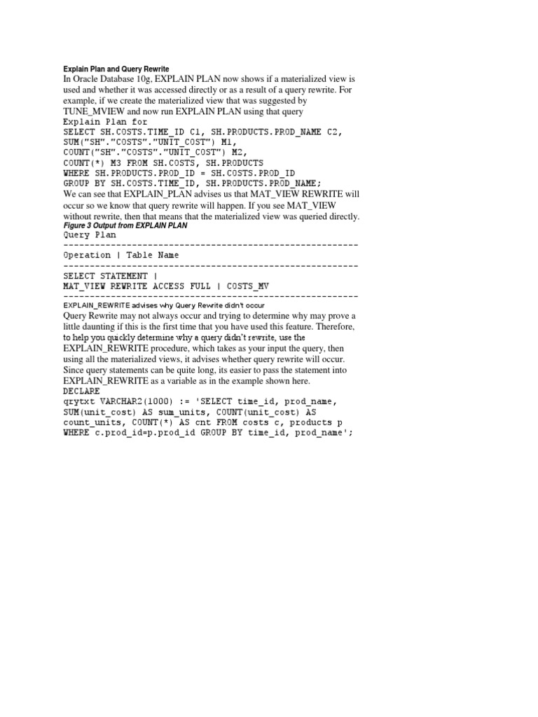 Explain Plan and Query Rewrite | PDF | Computers