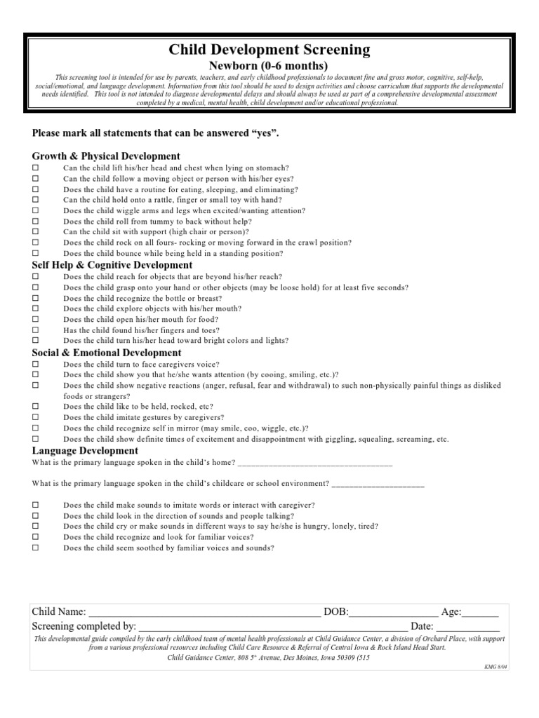 Child Development Screening 0-5 Years 12-04 KG PDF | PDF