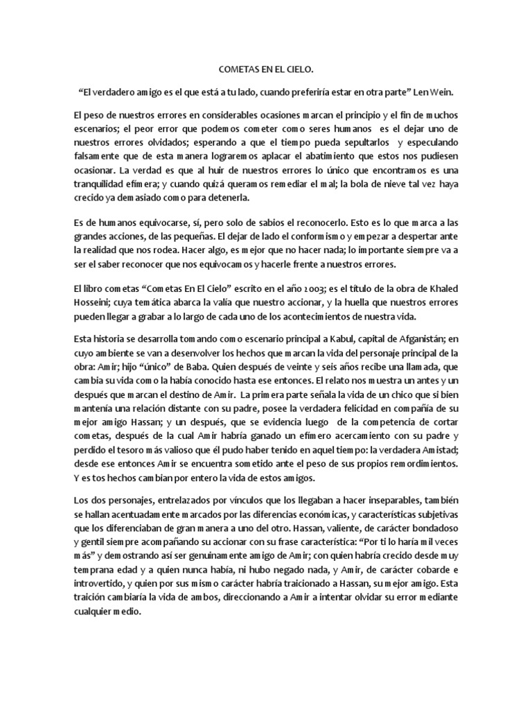 Analisis Del Libro Cometas En El Cielo Pdf Afganistán