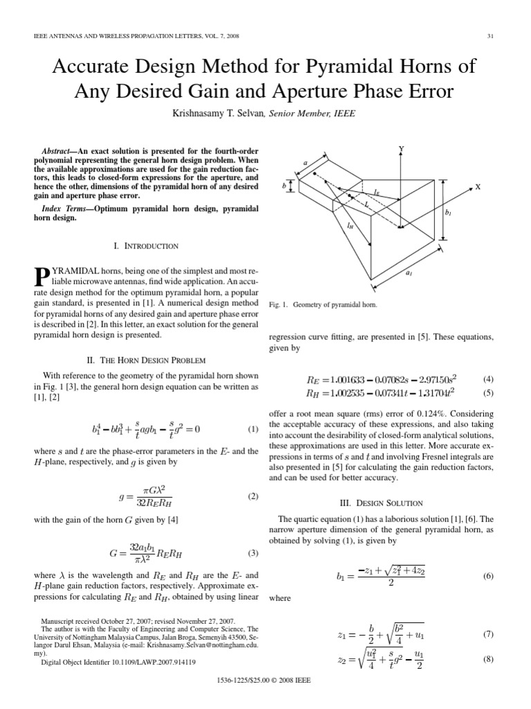 Selvan Pyramidal Horn Design Formulas PDF | PDF | Teaching Mathematics ...