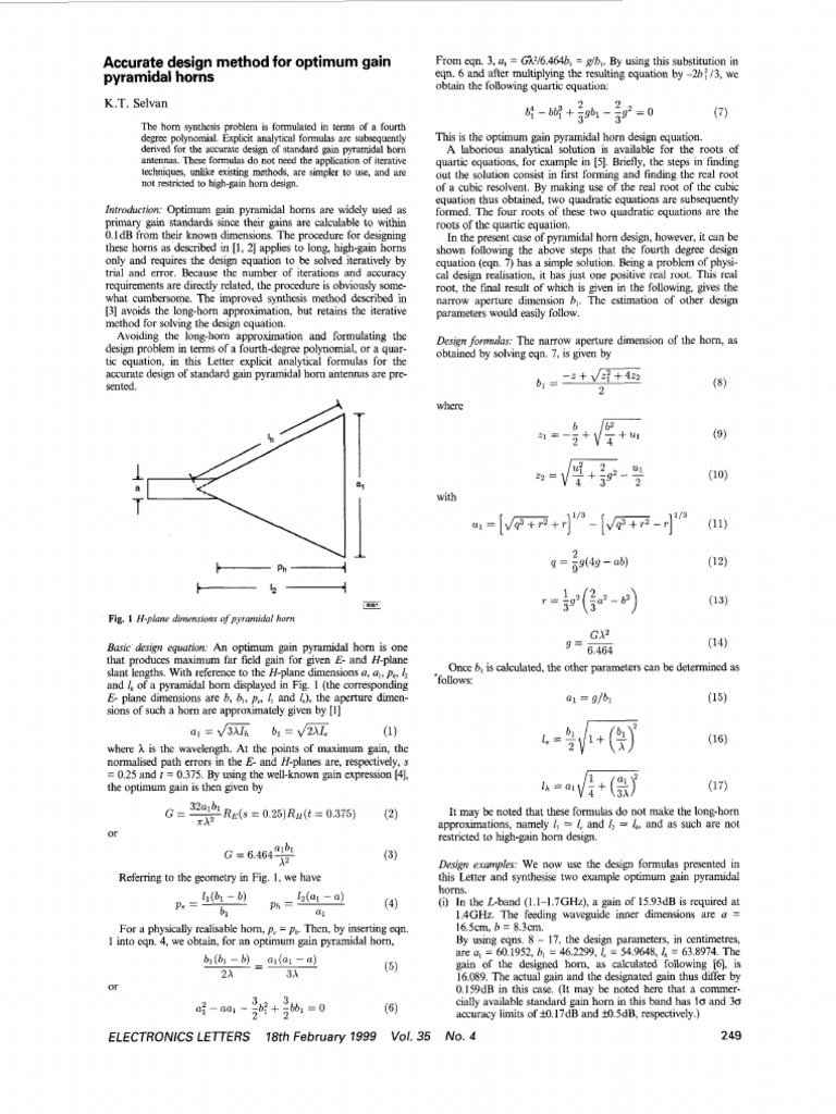 accurate design of pyramidal horn antenna.pdf | Equations | Antenna (Radio)